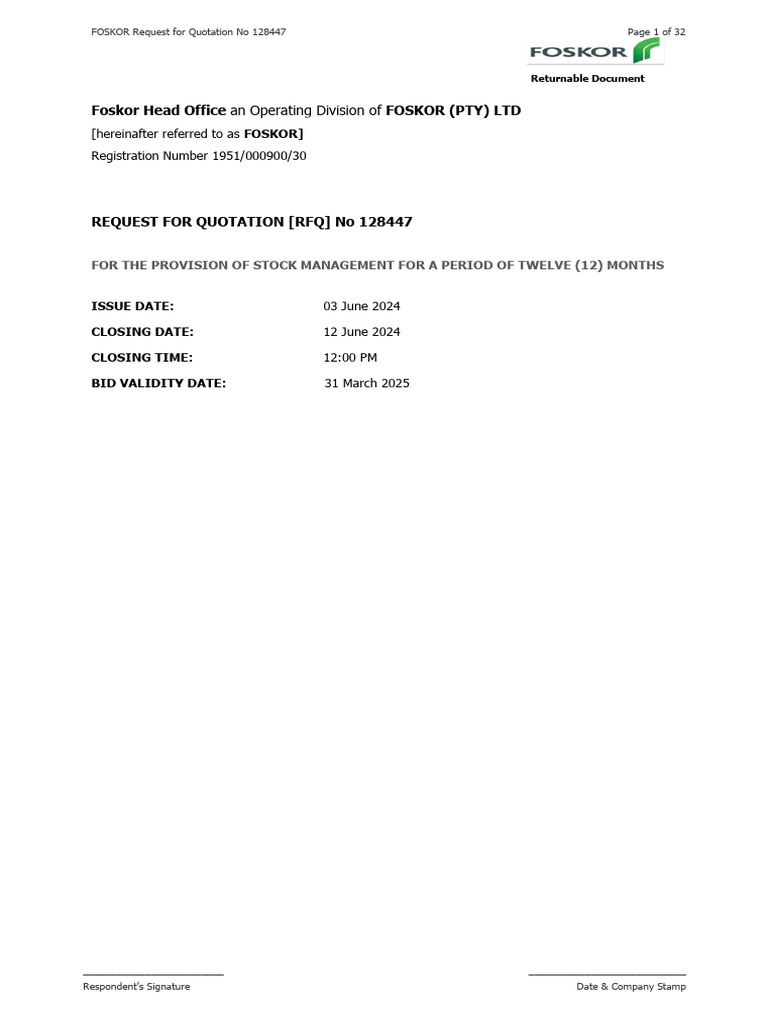 RFQ_ STOCK MANAGEMENT | PDF | Taxes | Engineering