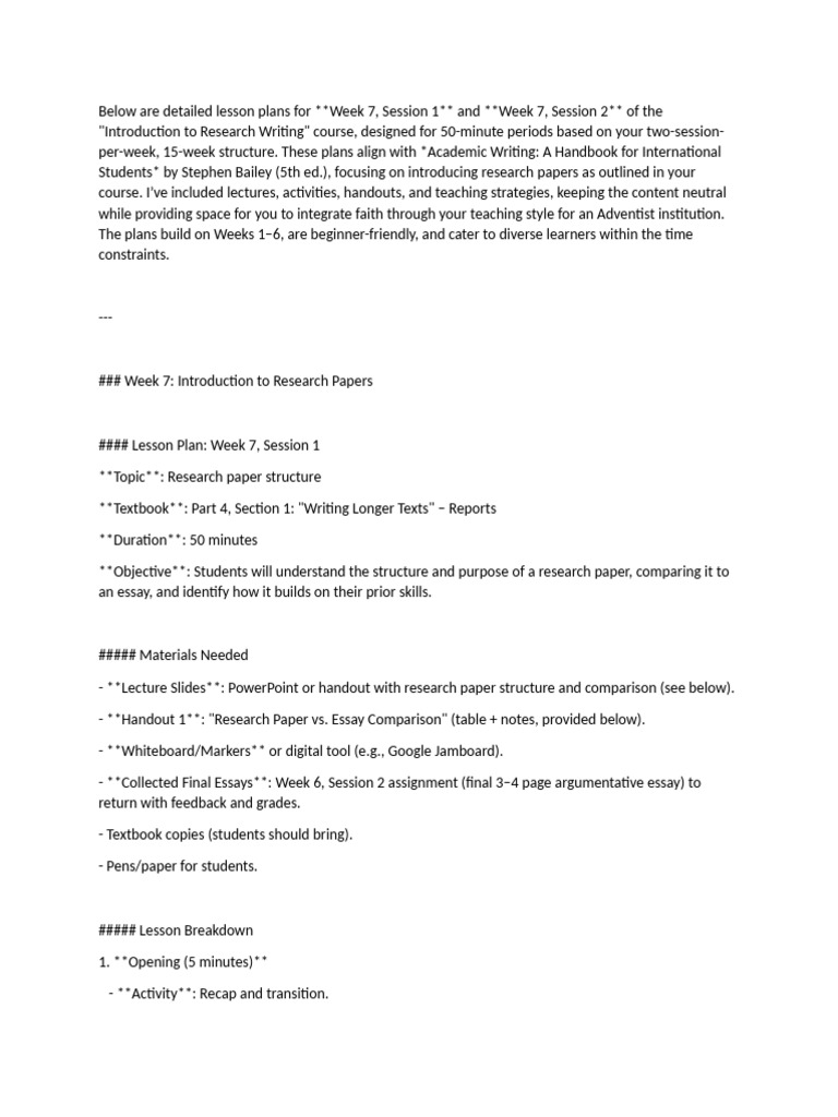 Week 7 Session 1 and 2 | PDF | Essays | Lesson Plan