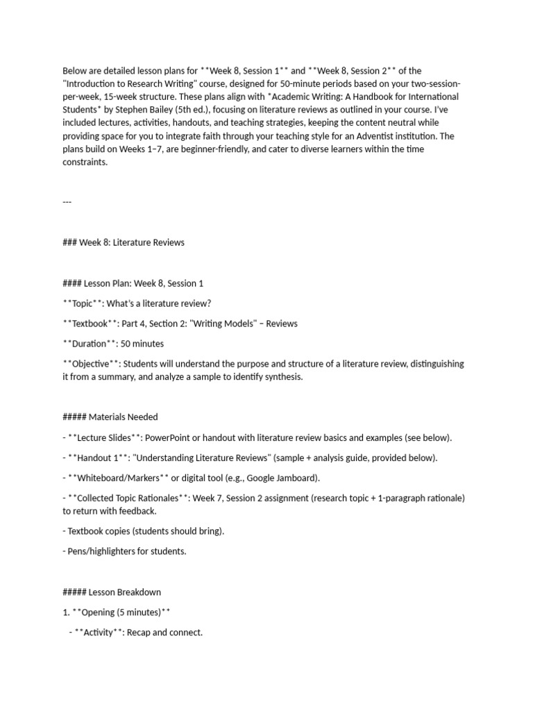 Week 8 Session 1 and 2 | PDF | Lesson Plan | Lecture