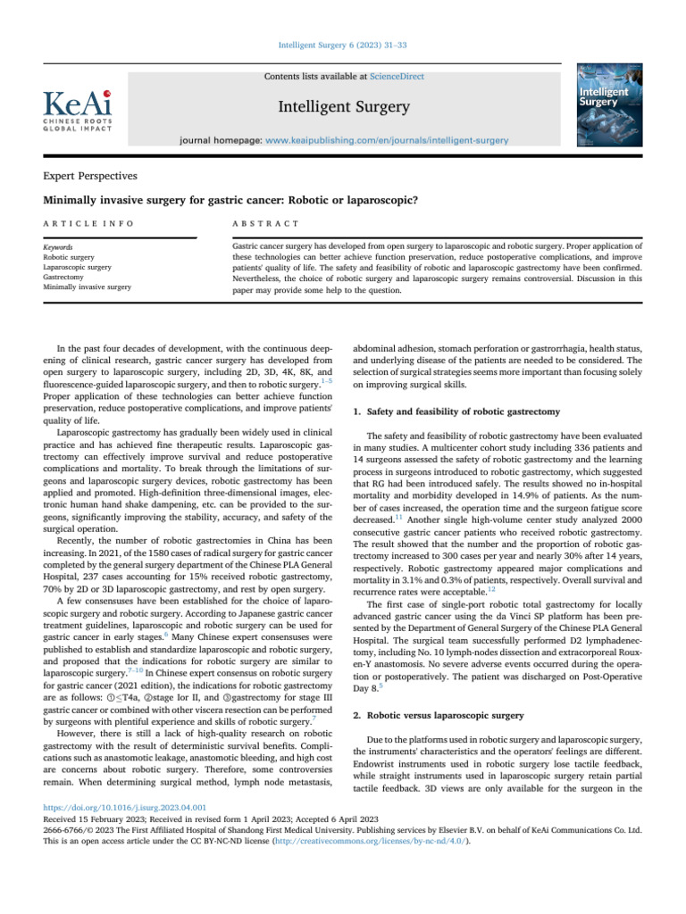 Lap Vs Robot in CA Stomach | PDF | Surgery | Medicine