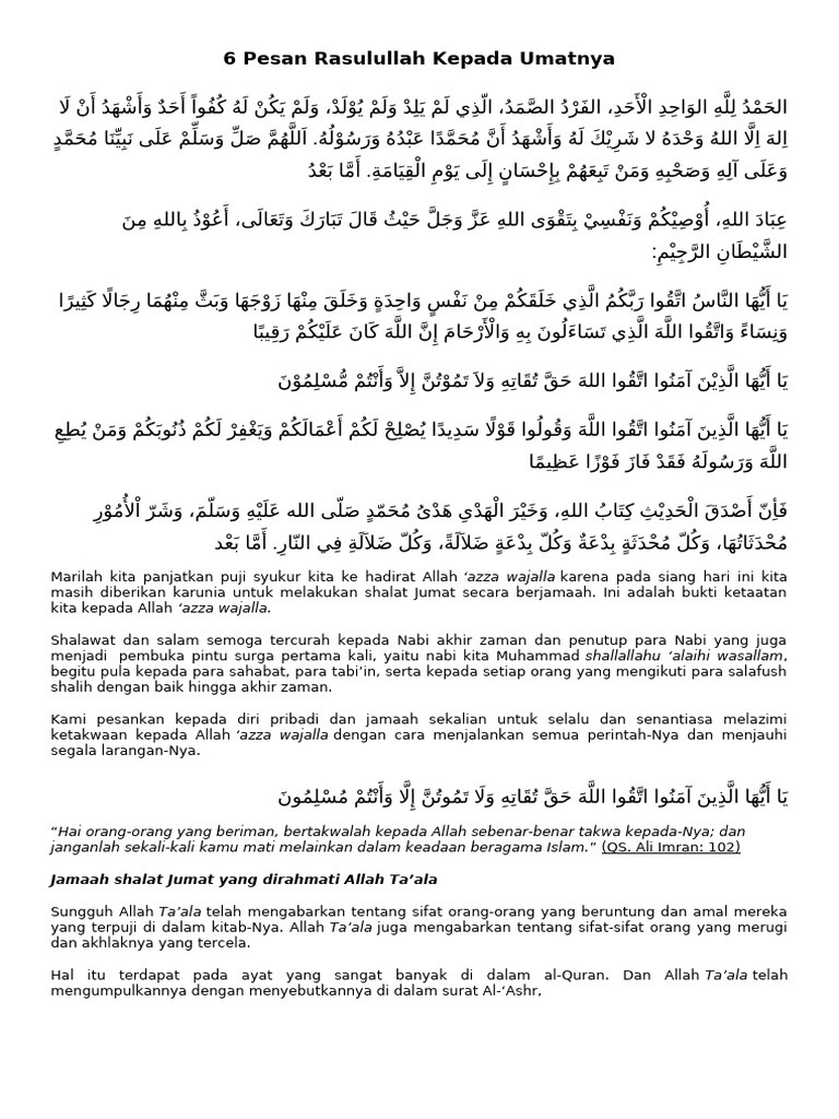 6 Pesan Rasulullah untuk Umat Islam | PDF