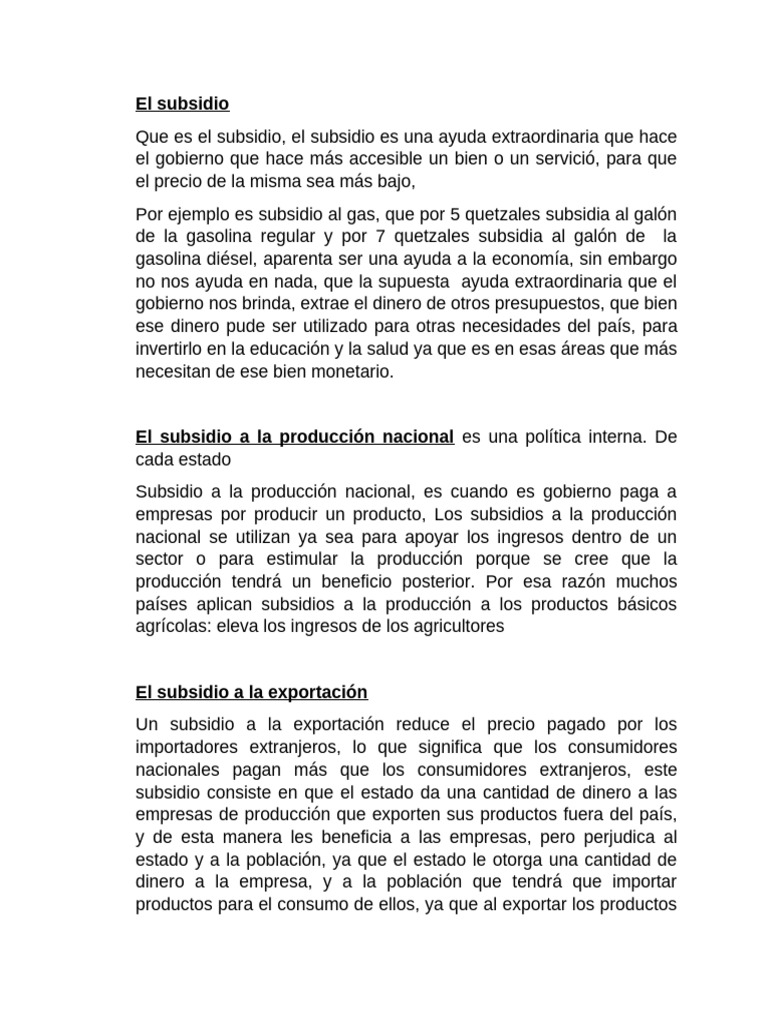 Impacto y Tipos de Subsidios Económicos | PDF | Subvención | Mercado ...