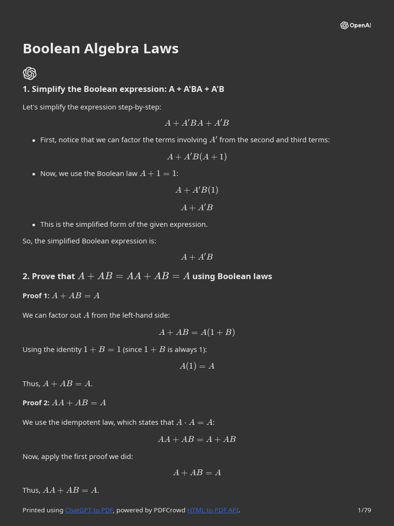 Boolean Algebra Laws | PDF | Logic Gate | Mathematical Logic