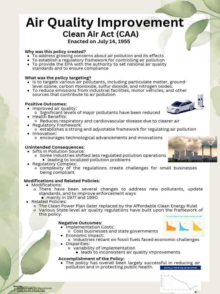 Environmental Science One Pager | PDF | Air Pollution | Clean Air Act ...