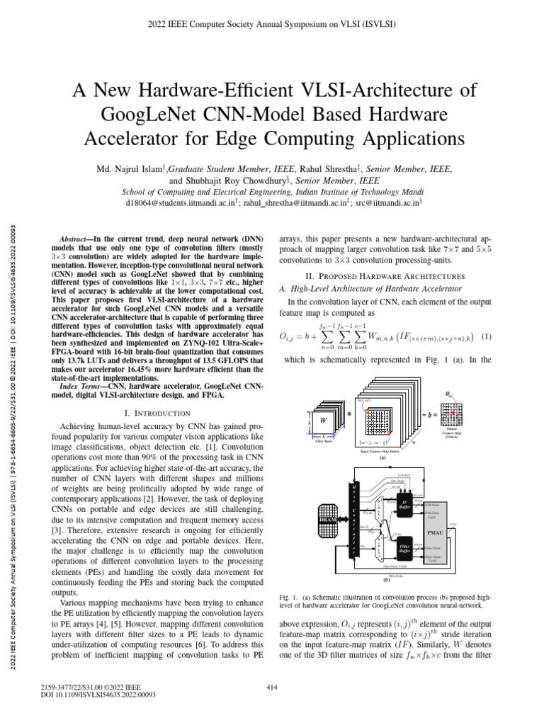 A New Hardware-Efficient VLSI-Architecture of GoogLeNet CNN-Model Based ...