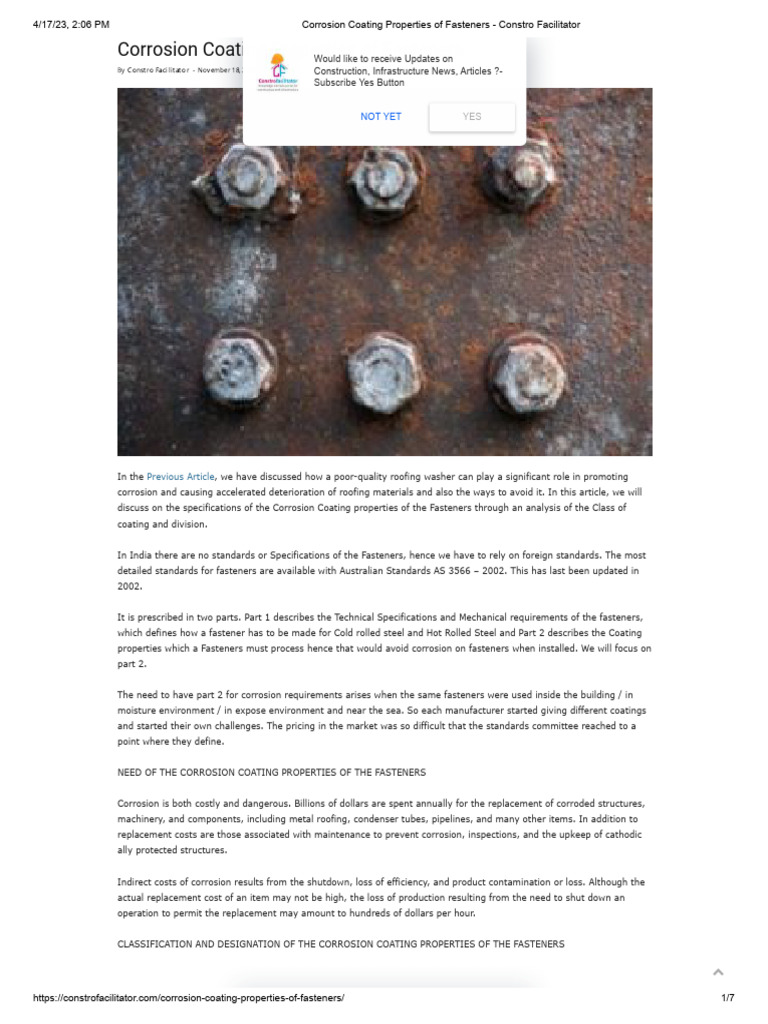 Corrosion Coating Properties of Fasteners - Constro Facilitator | PDF ...