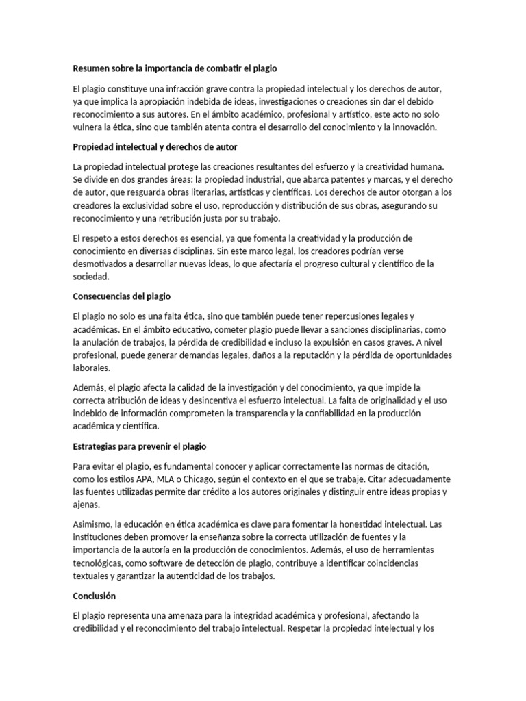 Resumen Plagio | PDF | Plagio | Propiedad intelectual