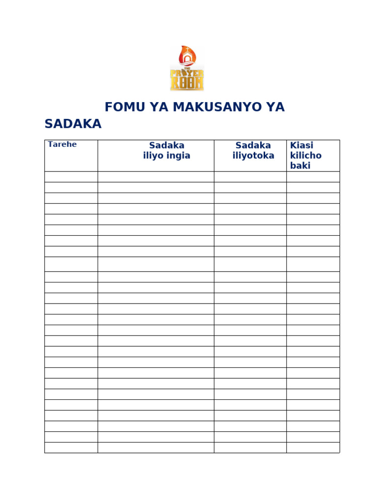 Fomu Ya Makusanyo Ya Sadaka | PDF