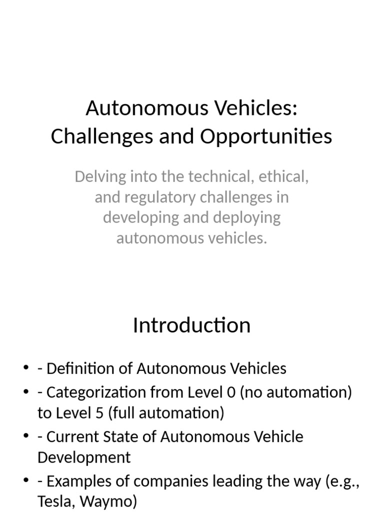 Autonomous Vehicles Challenges and Opportunities | PDF