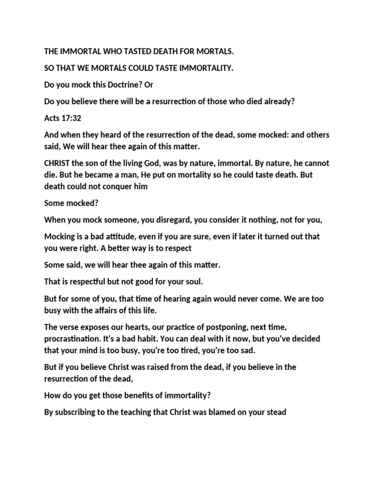 The Immortal Who Tasted Death For Mortals | PDF