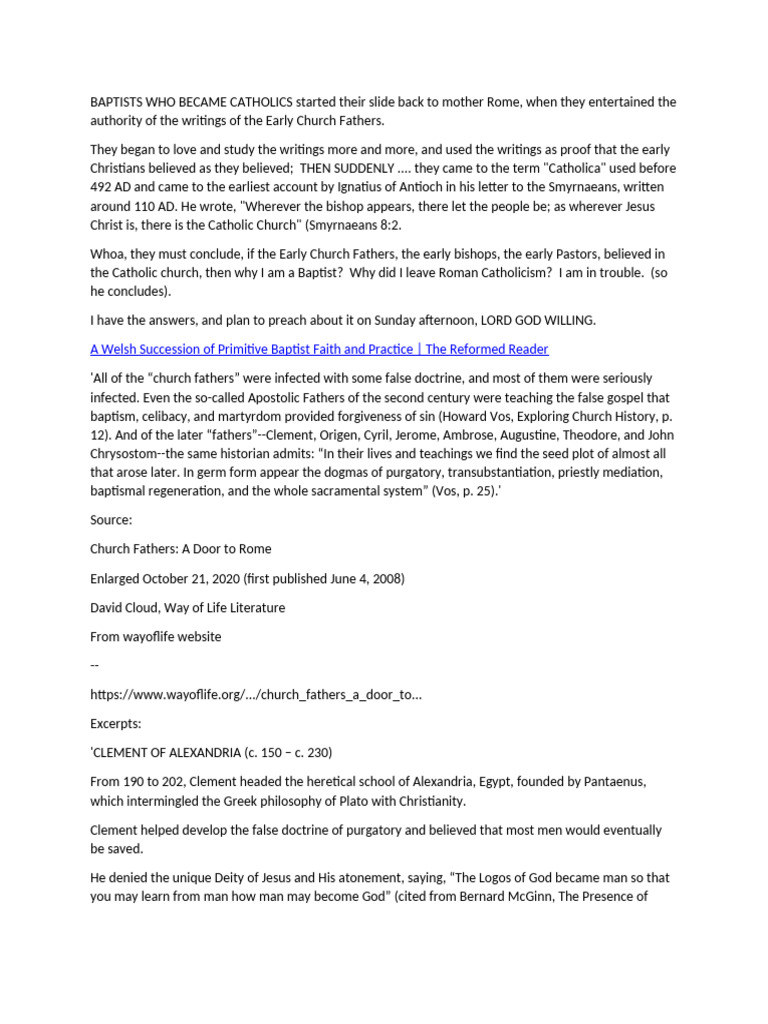 Baptists Who Became Catholics | PDF | Church Fathers | Catholic Church