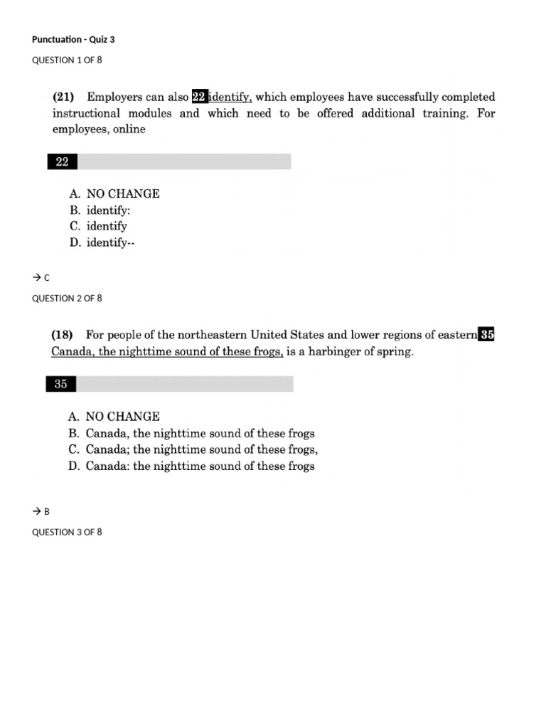 Punctuation - Quiz 3 | PDF