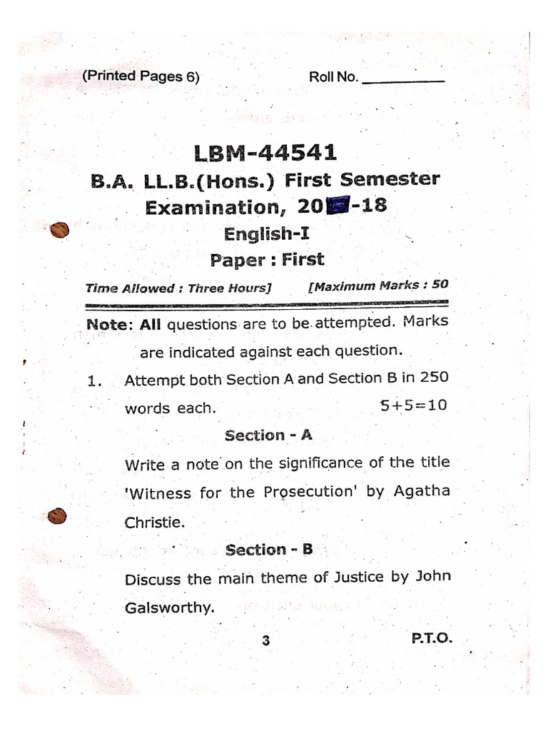 Ba LLB 1sem Previous Year Paper | PDF