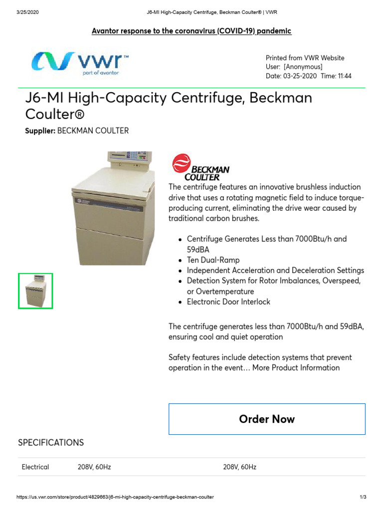 BT14 - Beckman J6-MI Centrifuge | PDF | Centrifuge | Manufactured Goods