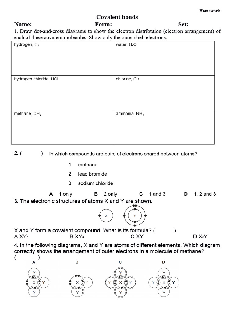 Lesson 9. Simple Molecules and Covalent Bonds HW | PDF