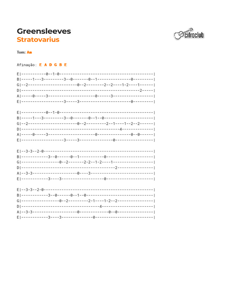 Cifra Club - Stratovarius - Greensleeves Document | PDF