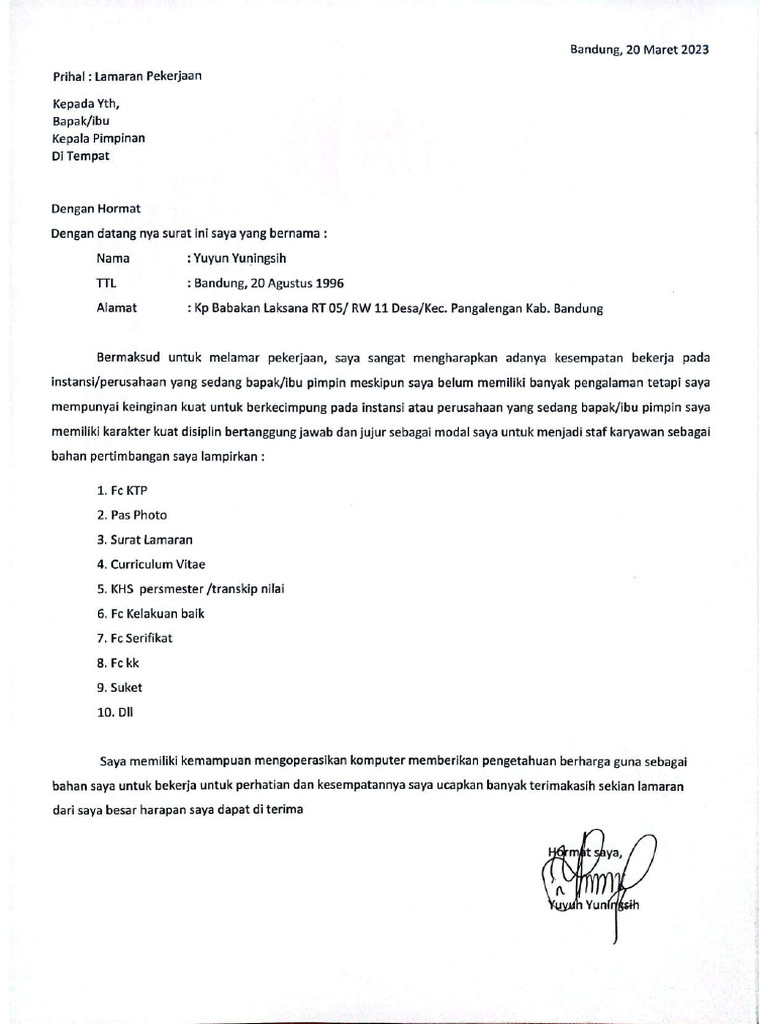 Lamaran Yuyun 2023 | PDF