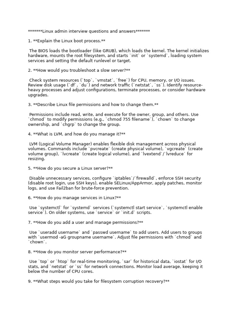 Linux Admin Interview Questions and Answers | PDF | System Software | Operating System Technology