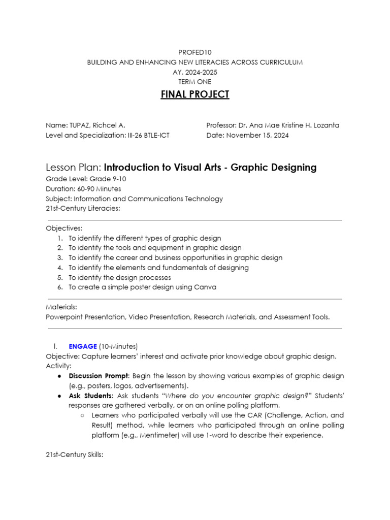 5es LESSON PLAN ICT GRAPHIC DESIGN | PDF | Educational Assessment ...