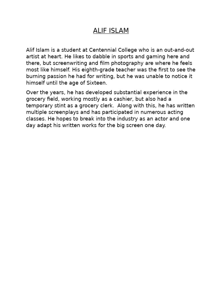 Alif Islam: Aspiring Screenwriter & Actor | PDF