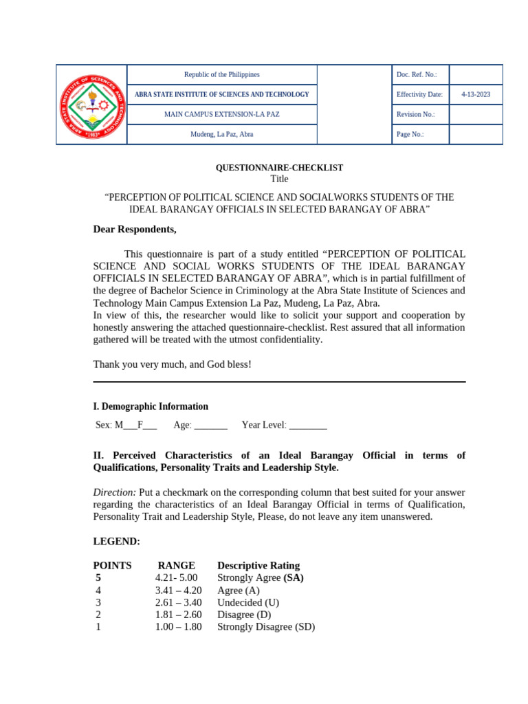 Gullayan Edited-Questionnaire | PDF | Leadership | Governance