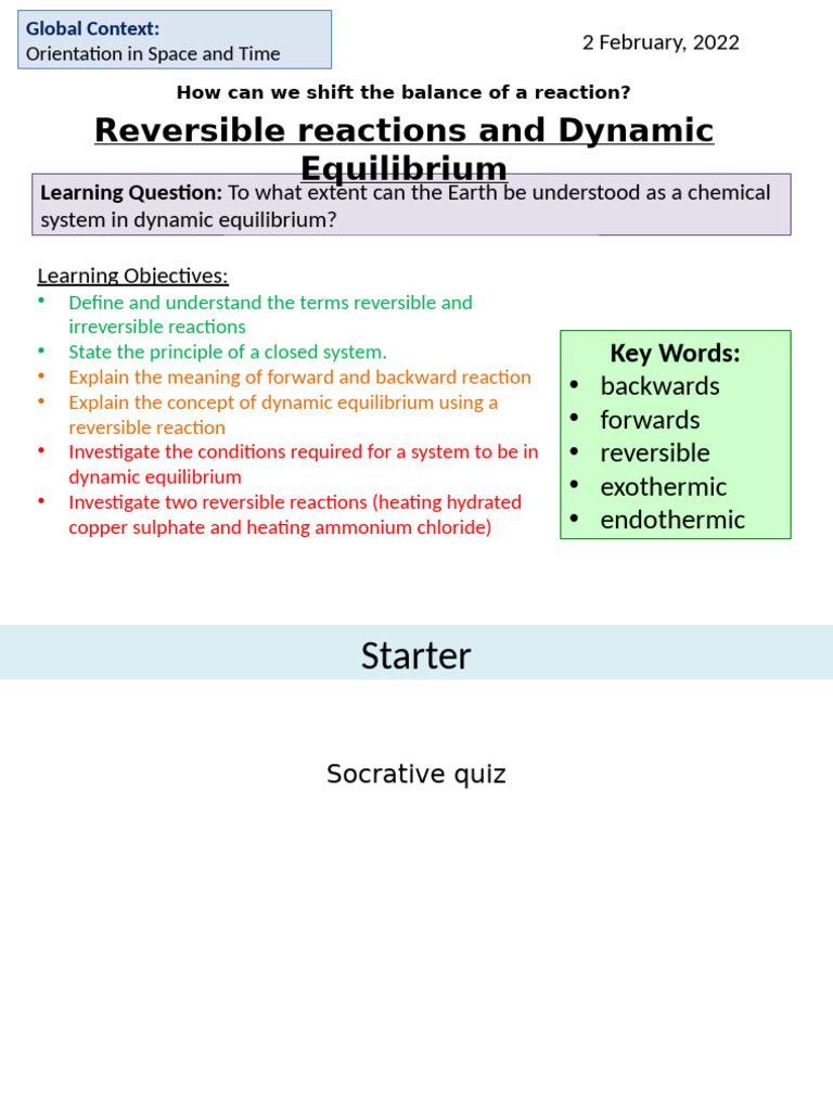 Lesson 3 Equilibrium | PDF | Chemical Equilibrium | Chemical Reactions