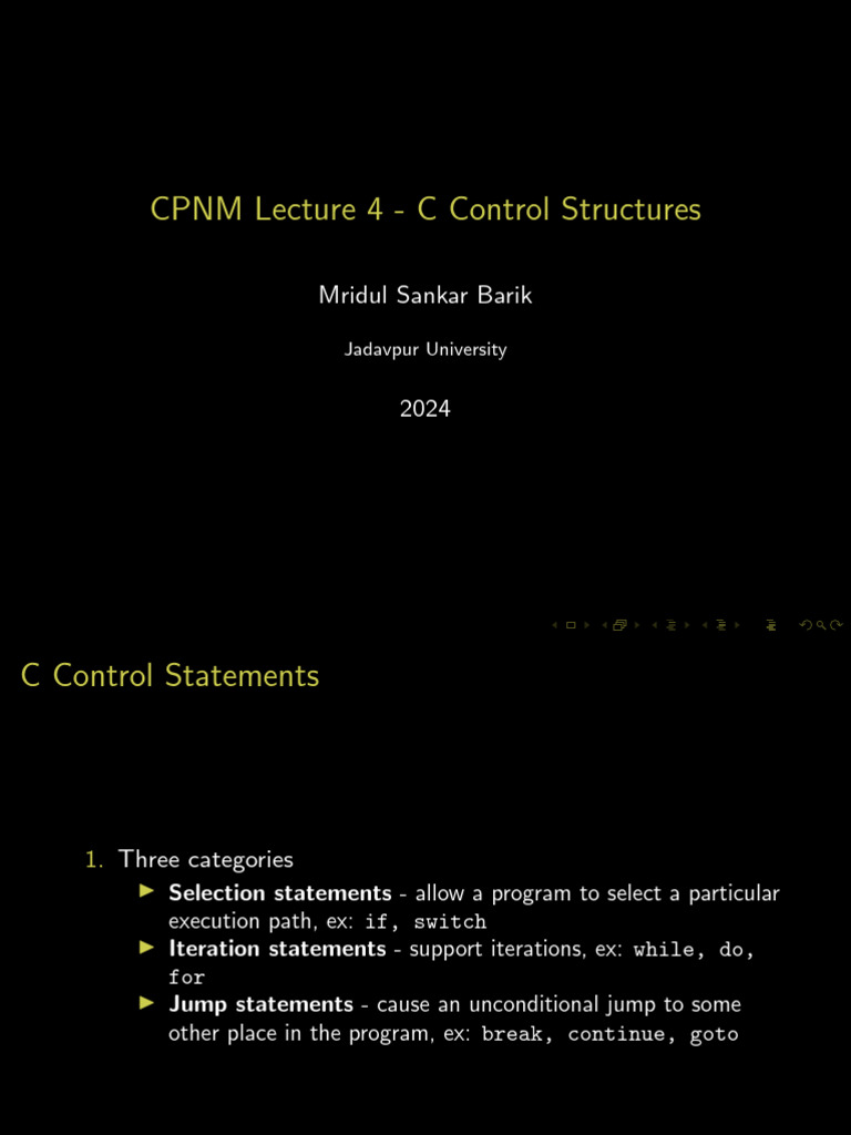 CPNM Lecture 4 - C Control Structures | PDF | Control Flow | Computer Engineering