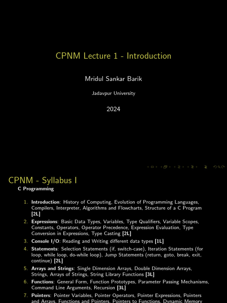 CPNM Lecture 1 - Introduction | PDF | Pointer (Computer Programming) | Integer (Computer Science)