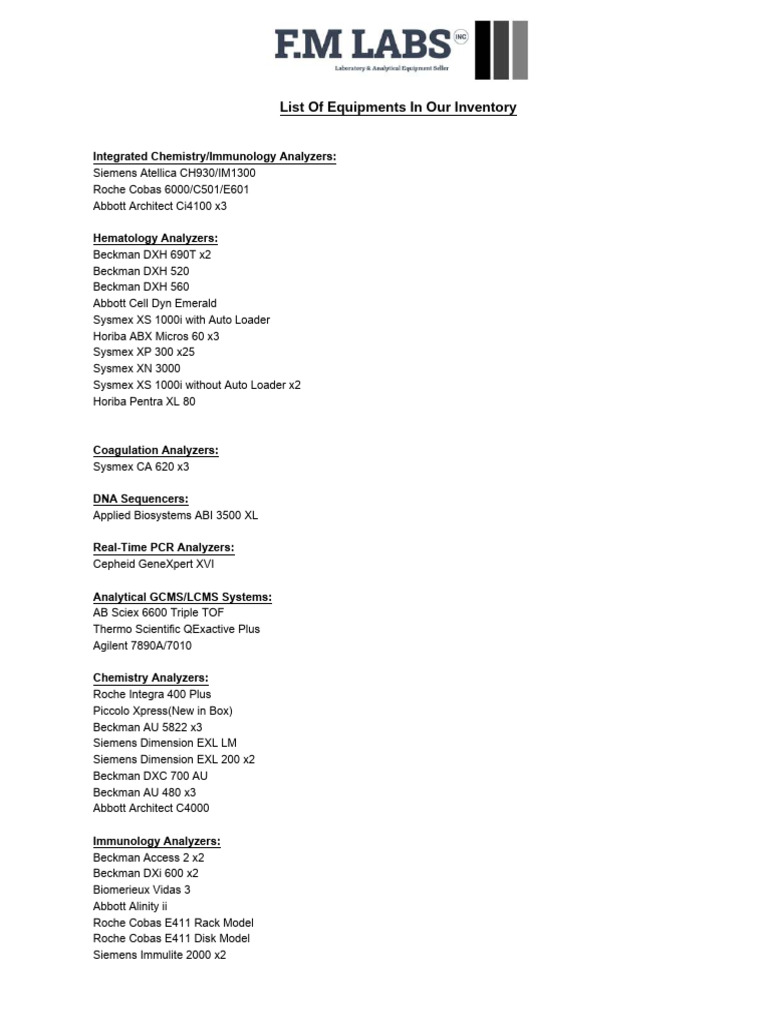 Comprehensive Lab Equipment Inventory | PDF | Scientific Techniques ...