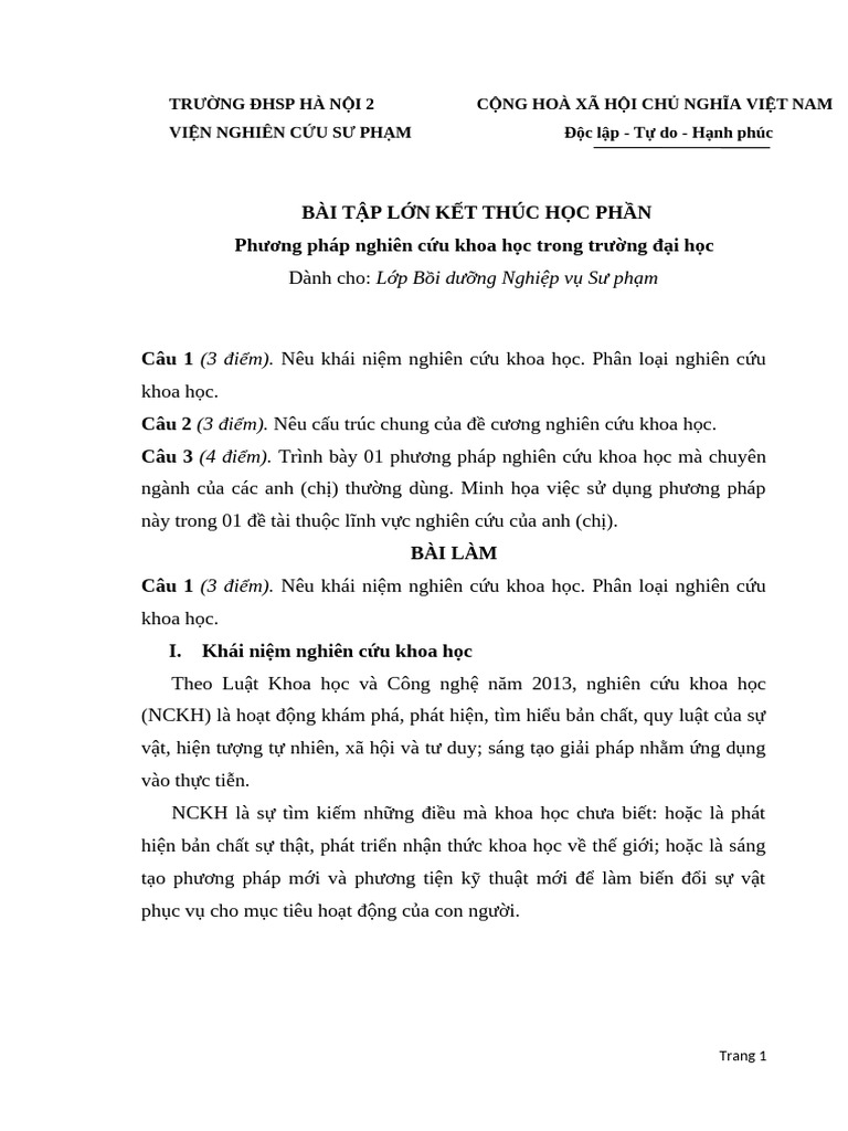 K11.2024 - Đề thi môn Phương pháp Nghiên cứu khoa học trong trường ĐH | PDF