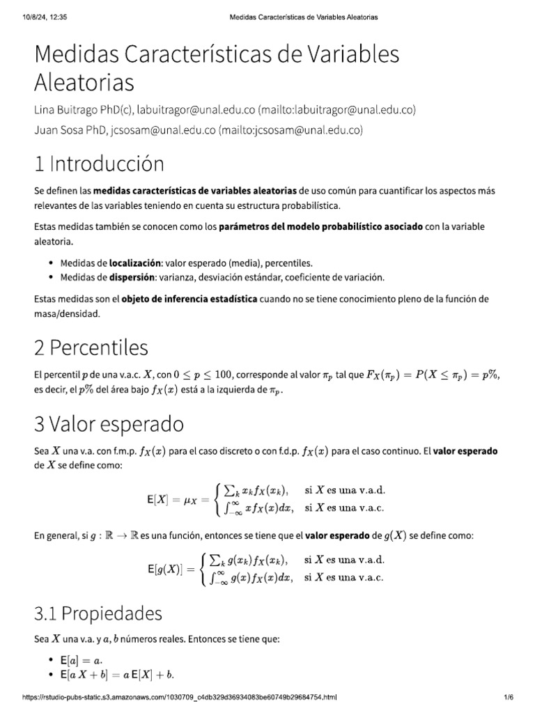 Clase 13 - Medidas Caracteristicas de Variables Aleatorias | PDF