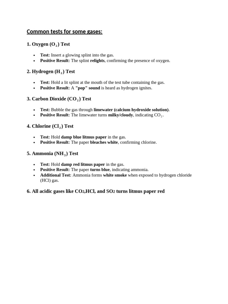 Gas Tests for Chemistry Students | PDF