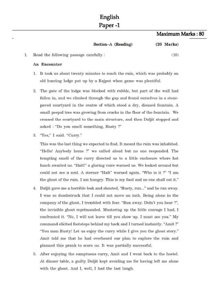 10 Nos English Question Paper - Class 8 | PDF