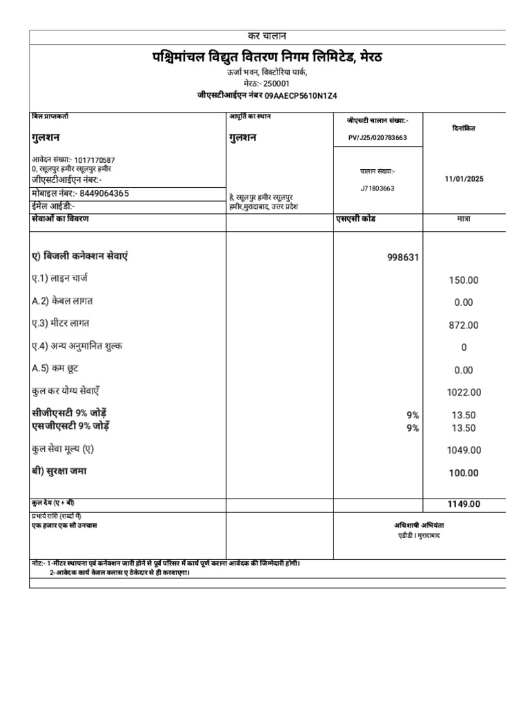 Gulshan Final Bill | PDF