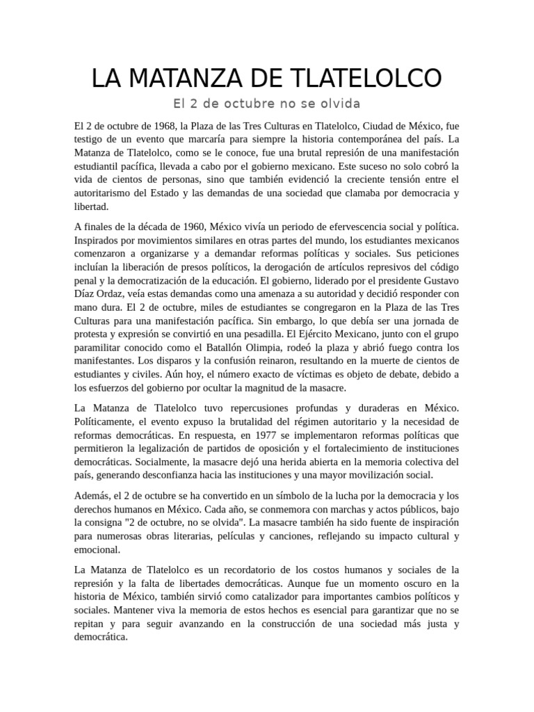 LA MATANZA DE TLATELOLCO | PDF