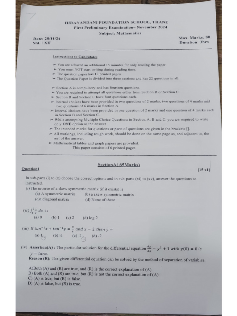 24-25 X Maths Pre 1 HFS | PDF