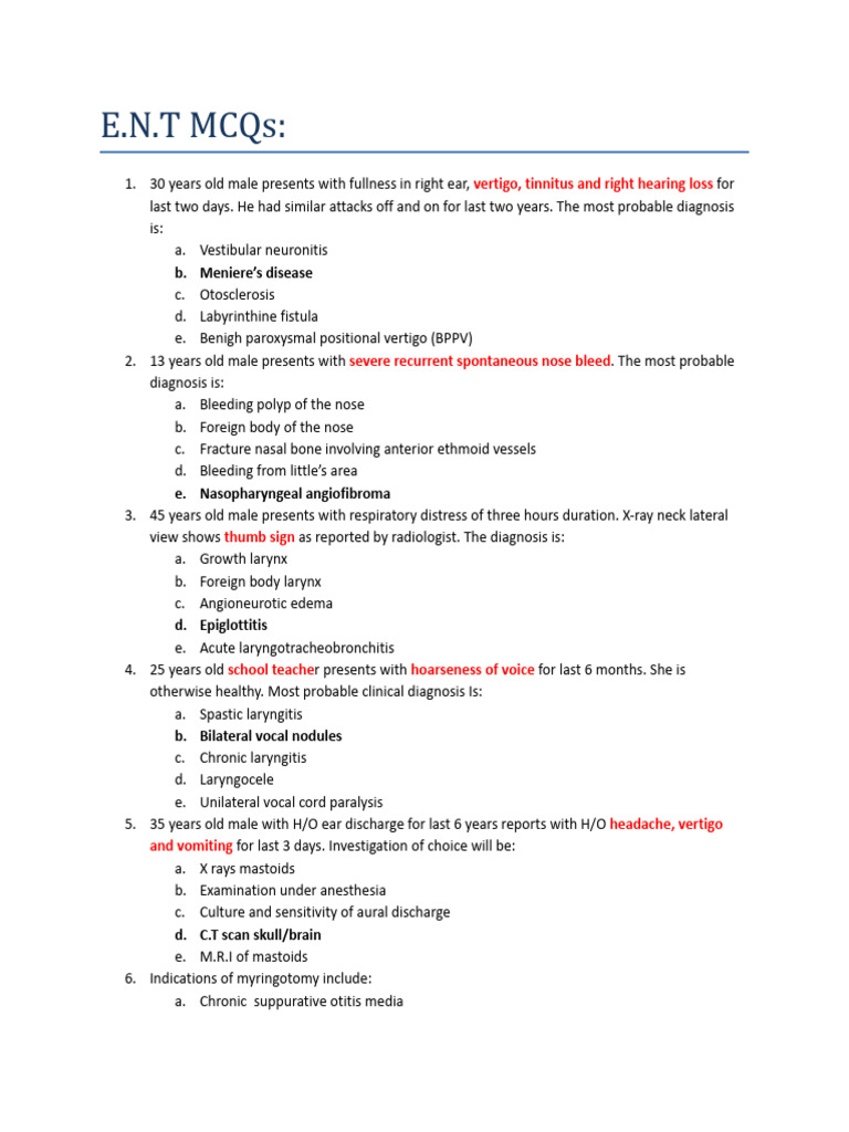 Ent Mcq Solved | PDF | Larynx | Human Nose