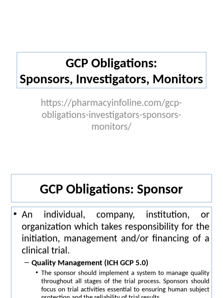 GCP Responsibilities for Sponsors and Monitors | PDF | Quality ...
