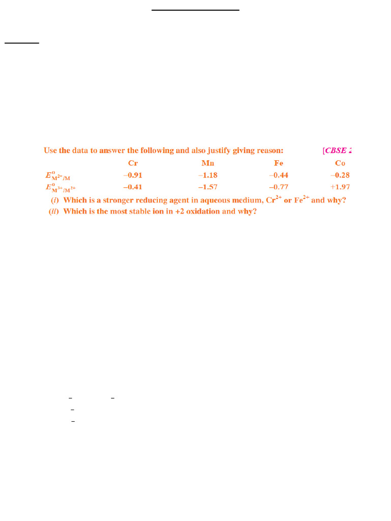 D N F Block Imp Questions Class 12 Boards | PDF | Transition Metals ...