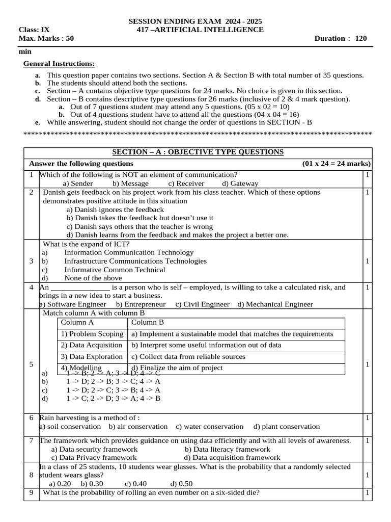 Ix Ai - 2024 - 2025 - See Question Paper | PDF | Artificial ...