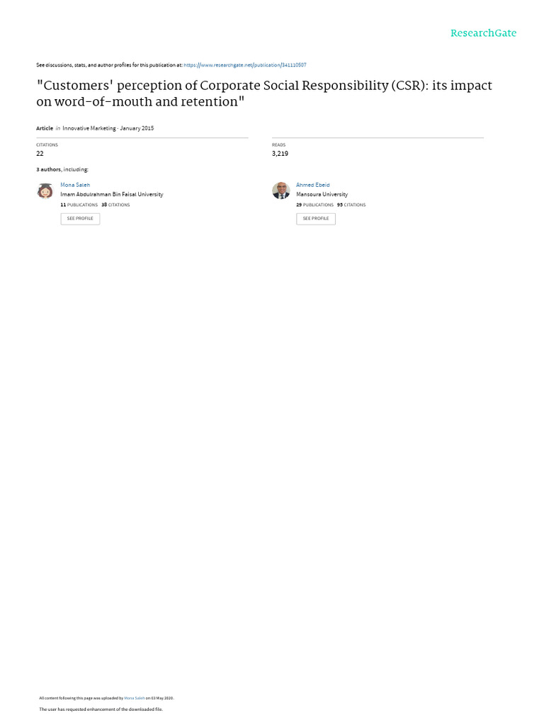 Customers Perception of Corporate Social Responsibility CSR Its Impact ...