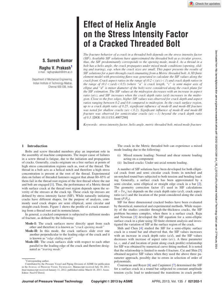Effect of Helix Angle on the Stress Intensity Factor of a Cracked Threaded Bolt - SHape Factor ...