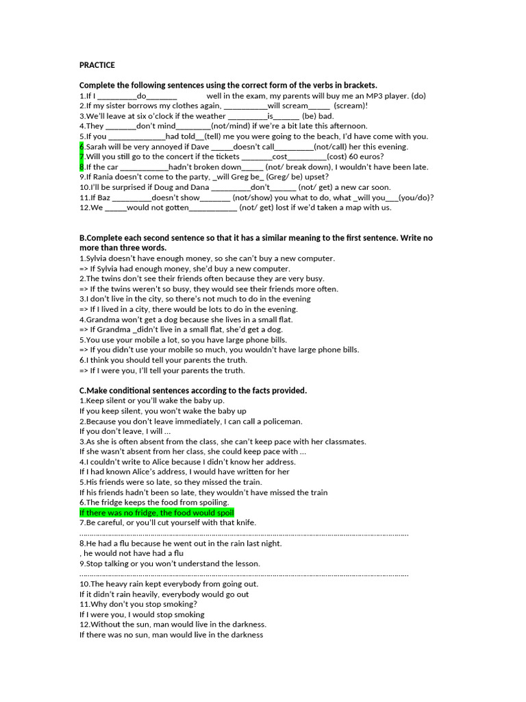 Conditional Sentence Practice Exercises | PDF