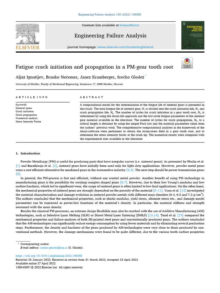 Fatigue Analysis of Sintered Gear Cracks | PDF | Fracture | Fatigue ...