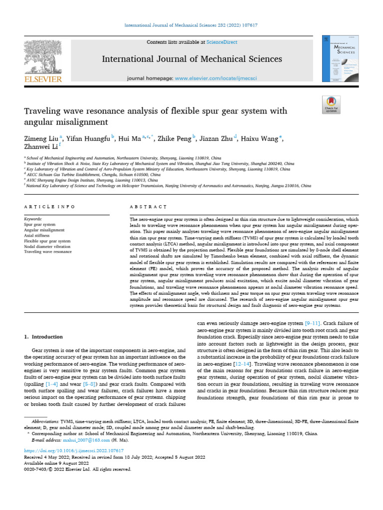 Traveling Wave Resonance Analysis of Flexible Spur Gear System With ...