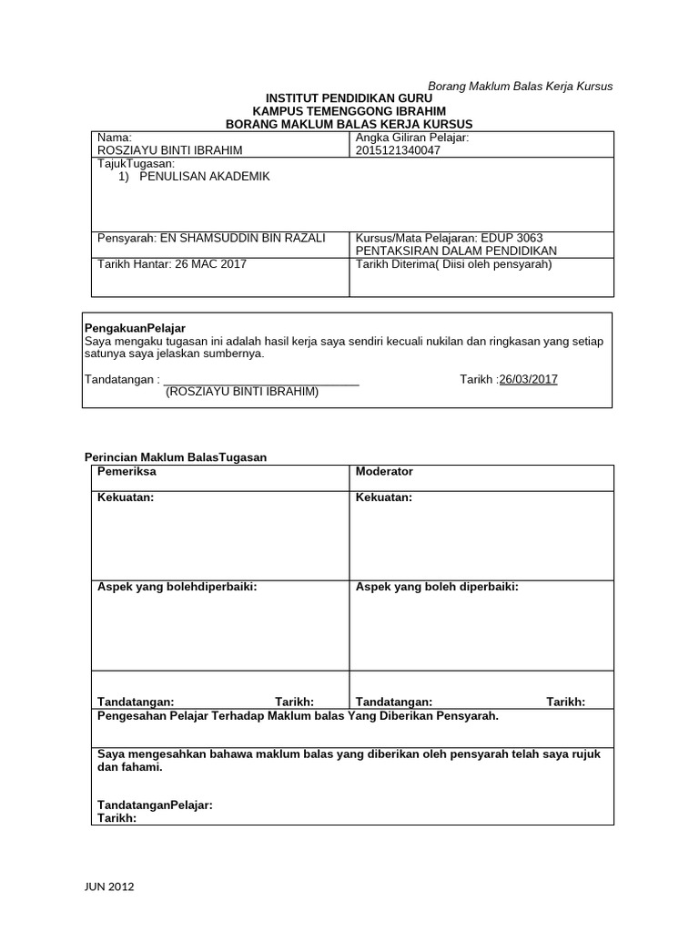 Borang Maklum Balas | PDF