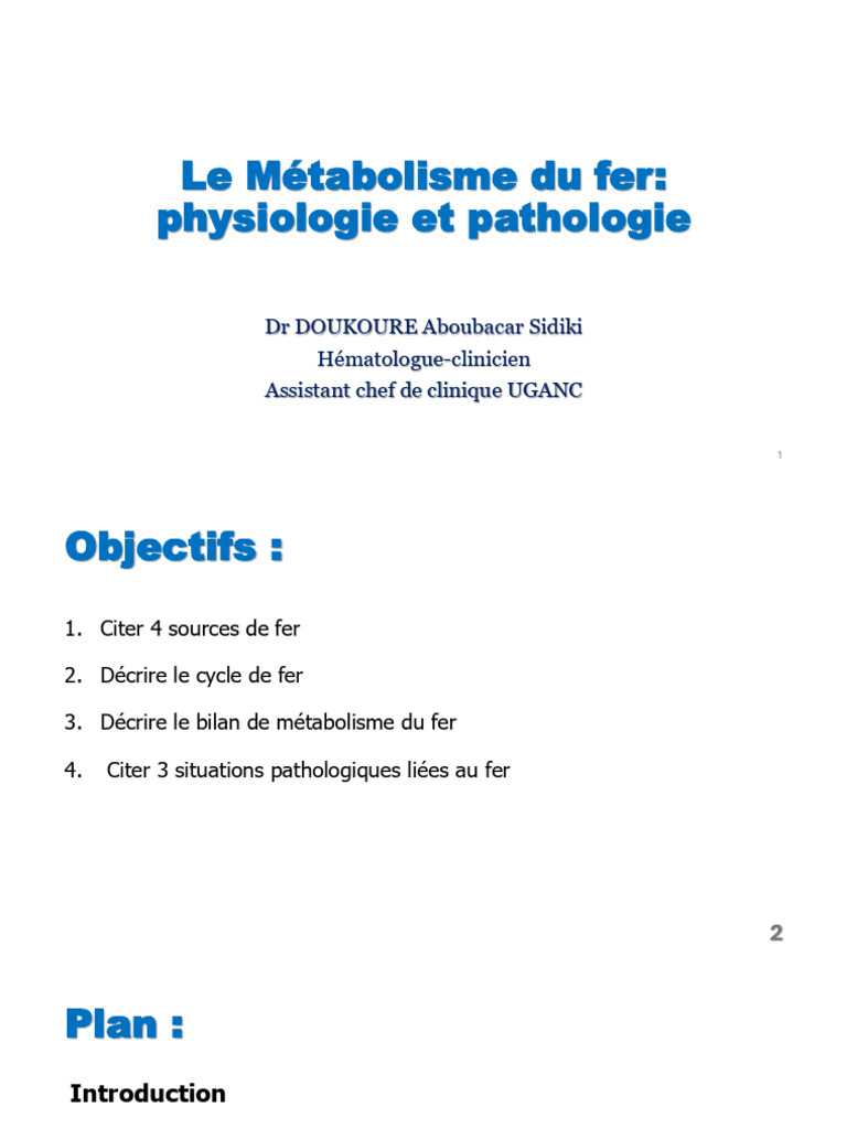 Métabolisme du Fer : Physiologie et Pathologie | PDF | Spécialités ...
