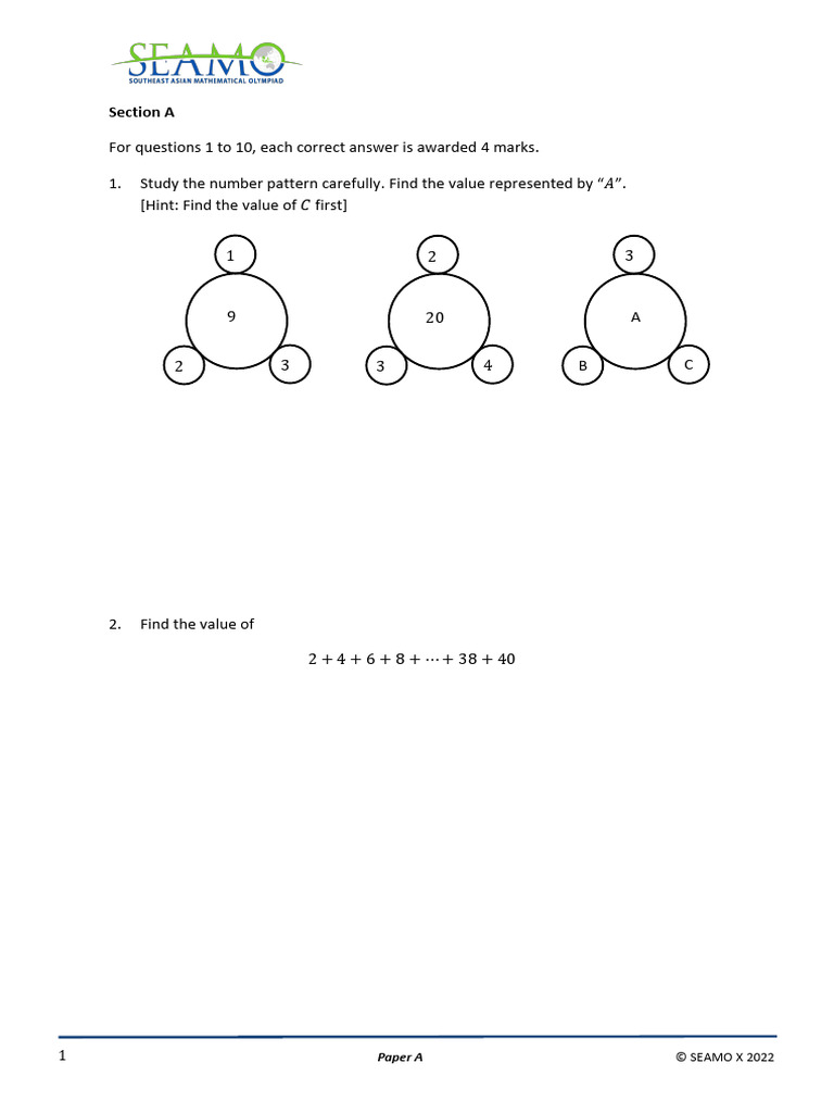 SEAMO X 2022 Math Paper A Solutions | PDF | Elementary Geometry ...