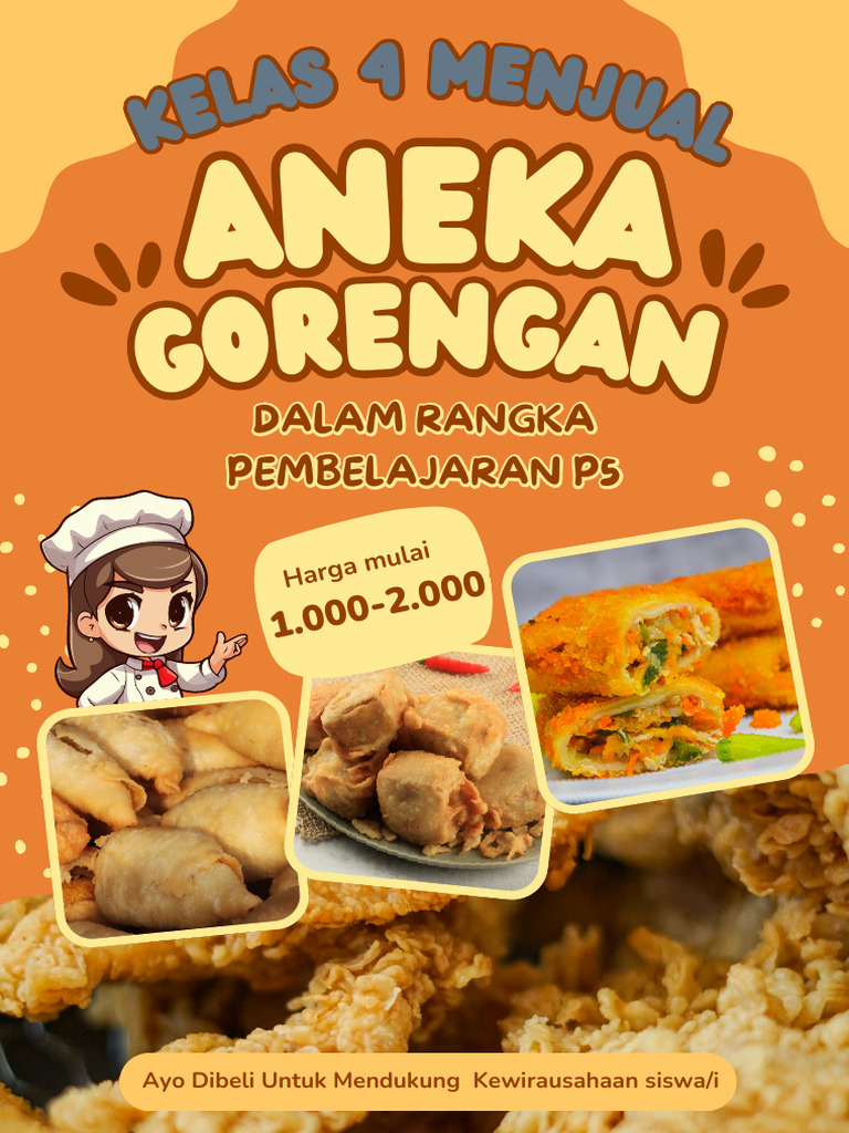 Poster Promosi Makanan Gorengan Ilustratif Estetik Oranye Dan Kuning | PDF