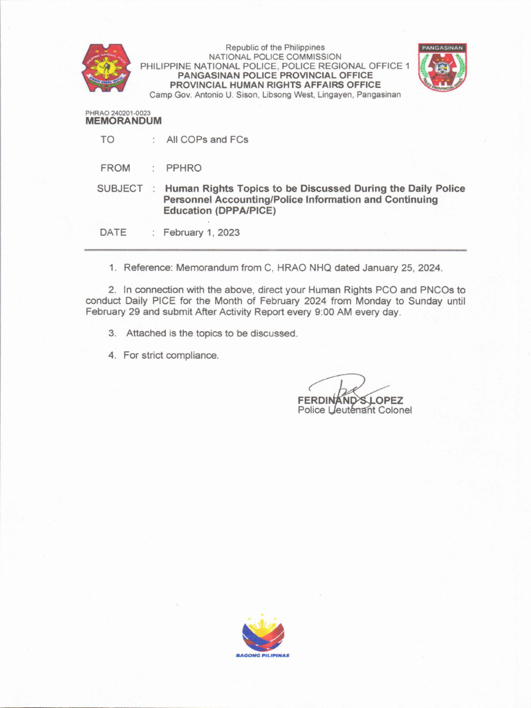 Police Human Rights Training Memo | PDF